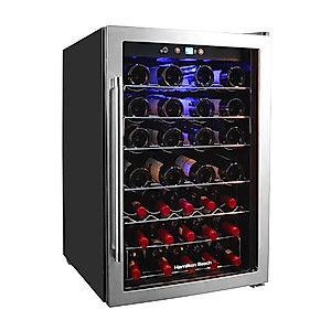 Hamilton Beach HBWF4303, 43-Bottle Wine Cooler Fridge Cellar with Curved Wire Shelves, Digital Control, Mirror Finish