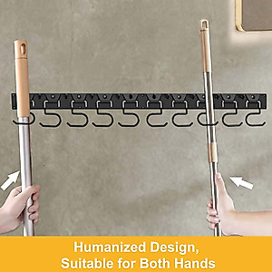 GARLWOLEX Broom Hanger Wall Mount Extender, 2-Pack Broom Holder Utility Rack with 10 Removable S-Hooks and 10 Broom Hooks, Garden Tool Organizer, Cleaning Supplies Organizer