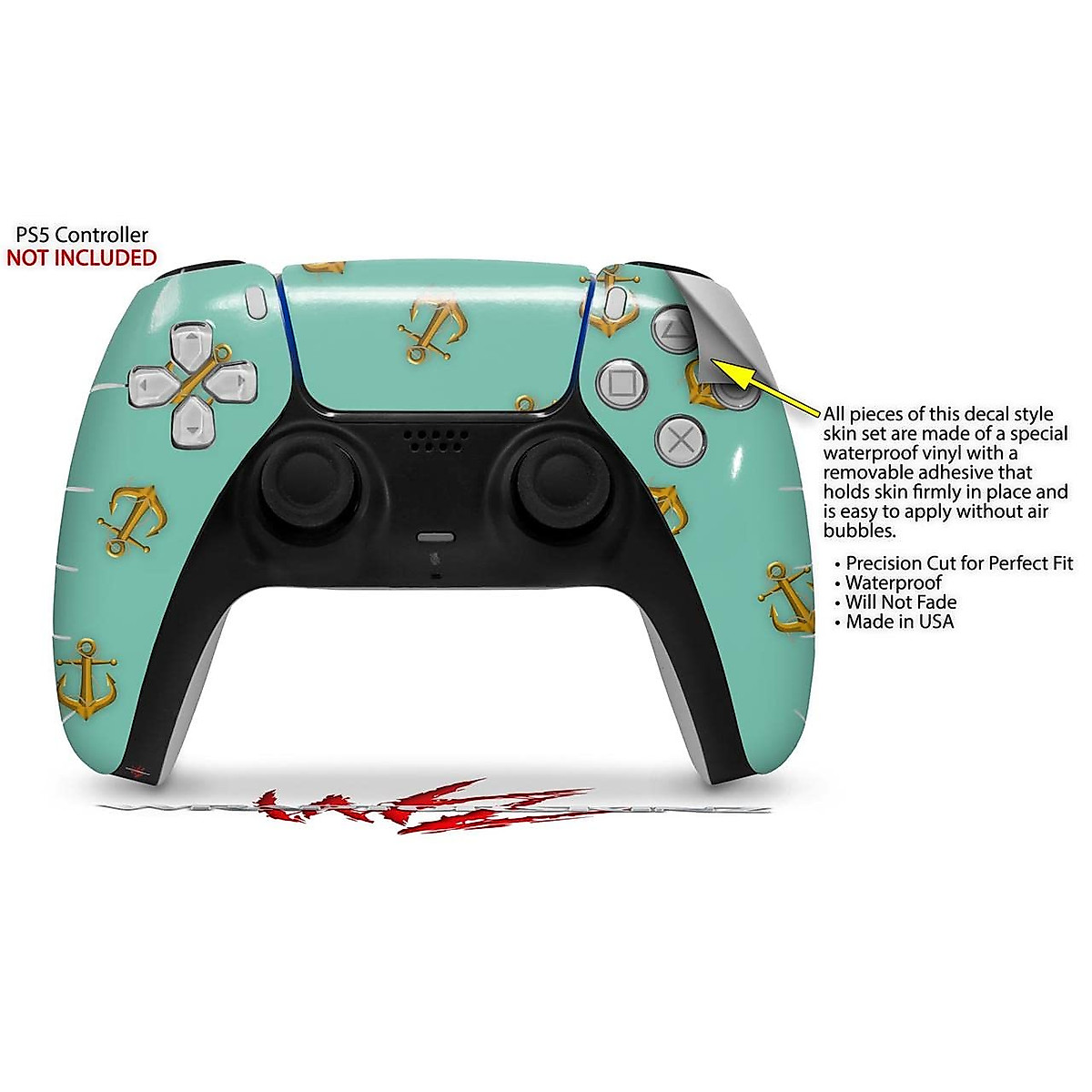 WraptorSkinz Skin Wrap compatible with Sony PS5 DualSense Controller Anchors Away Seafoam Green (CONTROLLER NOT INCLUDED)