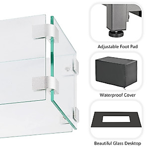 43 in Propane Fire Pit Table,Fire Pit Table with Glass Wind Guard,60,000 BTU Auto-Ignition Gas Fire Pit,CSA Certification and New Black Tempered Glass Tabletop ,for Outdoor, Patio