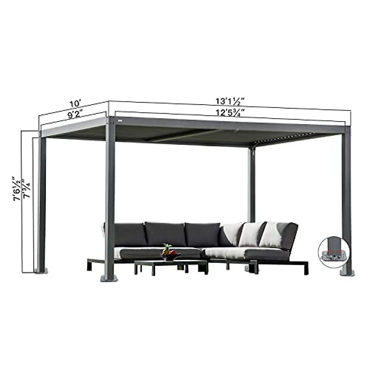 Domi Louvered Pergola 10' × 13', Outdoor Aluminium Pergola with Adjustable Roof, Curtains and Netting, Hardtop Gazebo for Patio, Deck, Garden, Yard, Beach(Gray)