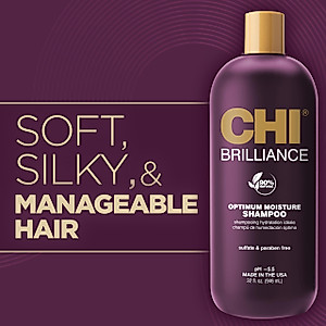CHI Deep Brilliance Optimum Moisture Shampoo, With Olive & Monoi Oil To Hydrate Hair, Sulfate, Paraben, & Cruelty-Free, 32 Oz