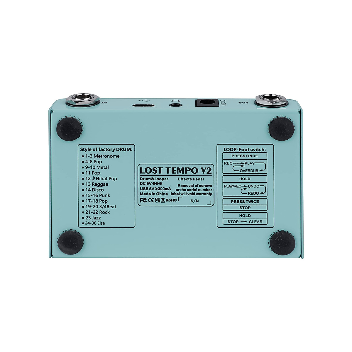 Playwell Drum Machine Looper with Tuner - 11 Minutes Looper 30 Drums - Link app to customize, edit and share drum codes - two kinds of power supply - Headphone Jack，digital display，LED indicator