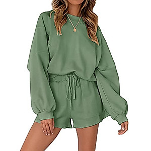 MEROKEETY Women's 2023 Fall Oversized Batwing Sleeve Lounge Sets Casual Top and Shorts 2 Piece Outfits Sweatsuit
