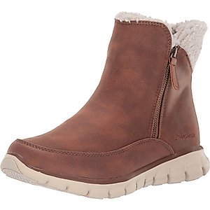 Skechers Women's Synergy-Short Quarter Zipper Boot with Sherpa Trim Snow, Chestnut, 9