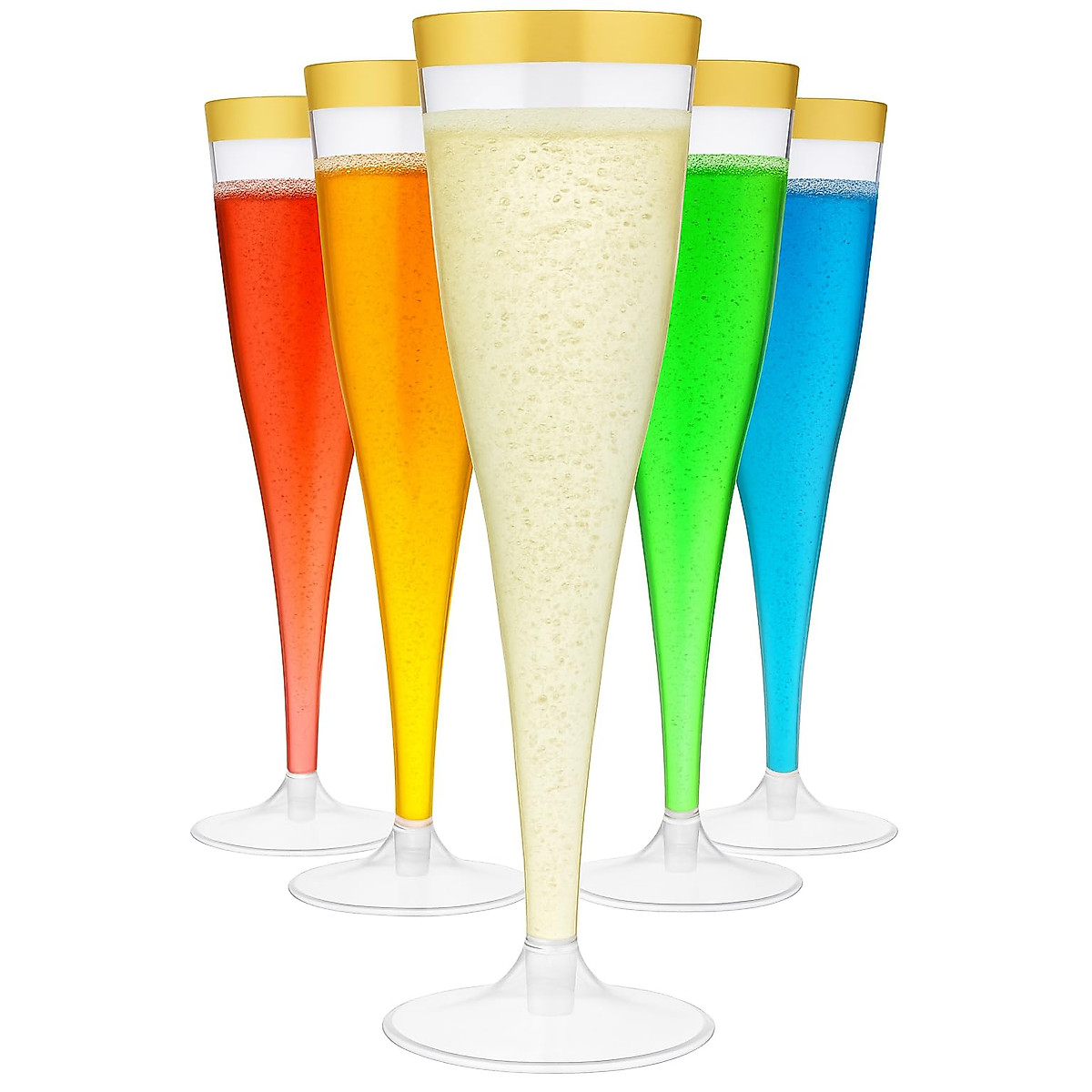Oojami 30 Plastic Classic Champagne Disposable Flutes for Parties Plastic cups Wedding Party Toasting Cocktail Cups Bulk Party Pack (Gold Rim)