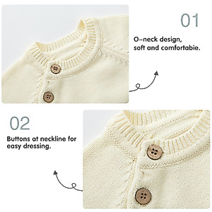 pureborn Baby Toddler Boys Girls Pullover Sweater Cotton Knit Warm Crewneck Long Sleeve Tops Cream 18-24 Months