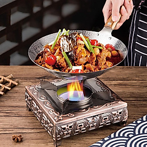 Luxshiny Wok Pan Non-stick Stainless Steel Stir Fry Pans With Wooden Handle 24cm Traditional Hand Hammered Round Bottom Woks Cooking Pot Cookware For Gas Induction Or Electric Stove