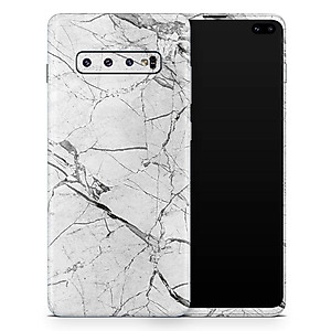 DesignSkinz Cracked White Marble Slate Protective Vinyl Decal Wrap Skin Cover Compatible with The Samsung Galaxy S20 (Screen Trim & Back Glass Skin)