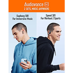 Audiovance 2 Sets Wireless Earbuds Bluetooth Headphones Ideal Gifts, Euphony 501 & Speed 301, 2 Sets Wireless Ear Buds for iPhone & Android (SPEU 501)