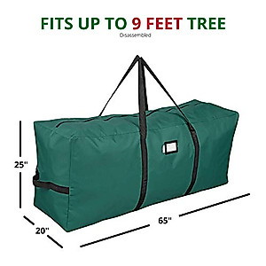 Primode Christmas Tree Storage Bag | Fits Up to 9 Ft. Tall Disassembled Tree | 25" Height X 20" Wide X 65" Long | Durable 600D Oxford Material | Heavy Duty Xmas Storage Container (Green)
