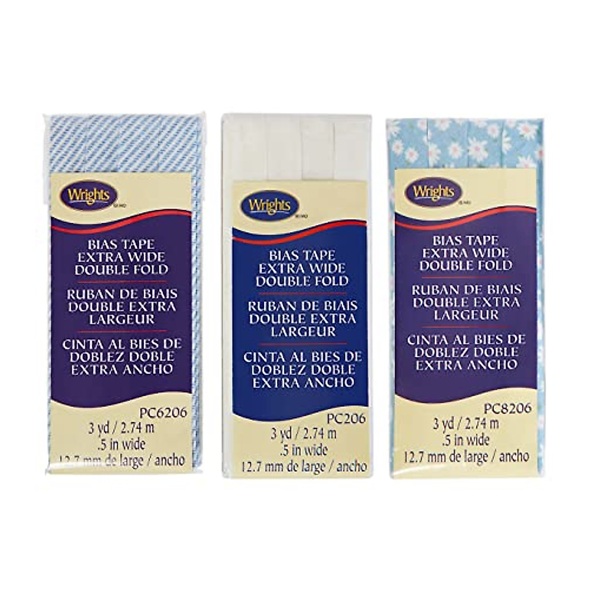 Wrights Extra Wide 1/2 Inch Double Fold Bias Tape for Quilting and Sewing, 27 Total Yards, White/Blue 9 Piece