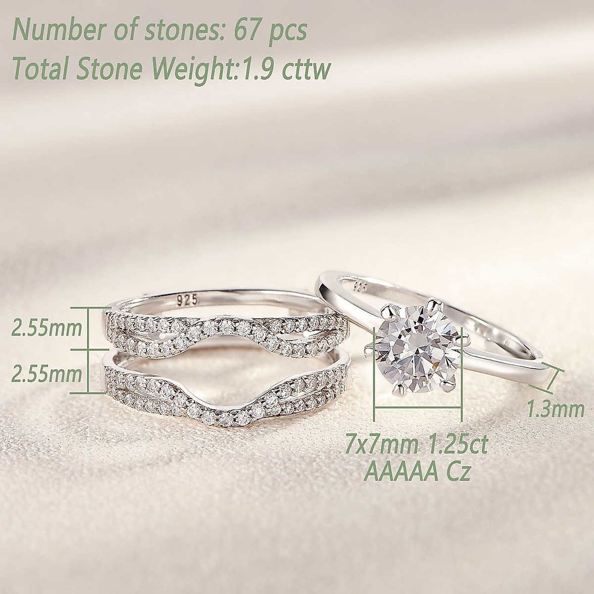 Wuziwen Wedding Rings for Women Solitaire Ring Enhancer for Engagement Ring Sterling Silver Size 8