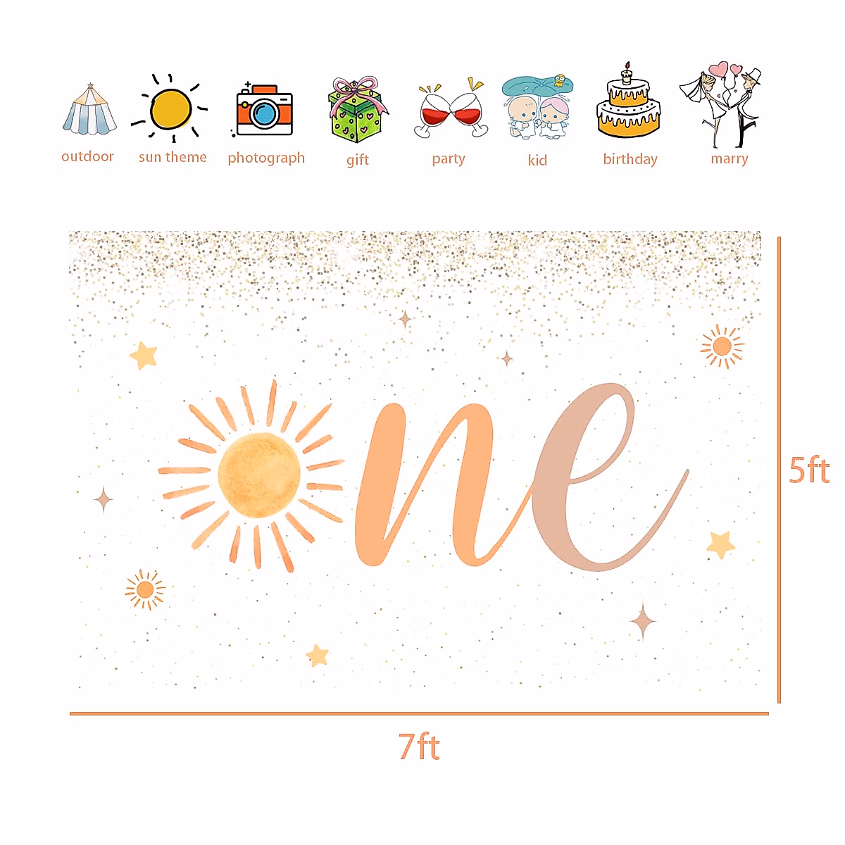 First Trip Around The Sun Backdrop Decoration - 1st Boho Birthday Party Background Banner Sun Party Decoration Photo Booth Props Cake Table Supplies-7x5ft