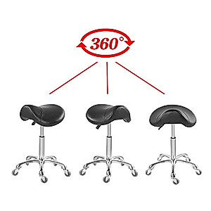 Saddle Stool Chair for Massage Clinic Spa Salon Cutting, Saddle Rolling Stool with Wheels Adjustable Height (Black)