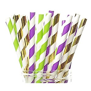 Mardi Gras Party Straws (25 Pack) - Purple, Green & Gold Biodegradable Straws New Orleans Mardi Gras Party Supplies, Louisiana Celebration Party Straws, Carnival of Venice Fat Tuesday Party Supplies