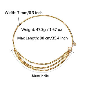 Jurxy Multilayer Alloy Waist Chain S Size Body Chain for Women Golden Waist Belt Pendant Belly Chain Adjustable Body Harness for Jeans Dresses – Gold Style 1