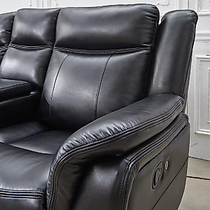 ERYE Sectional Sofa PU Leather Upholstered Corner Couch with 2 Manual Reclining Motion Chaise, Black led Light Strip