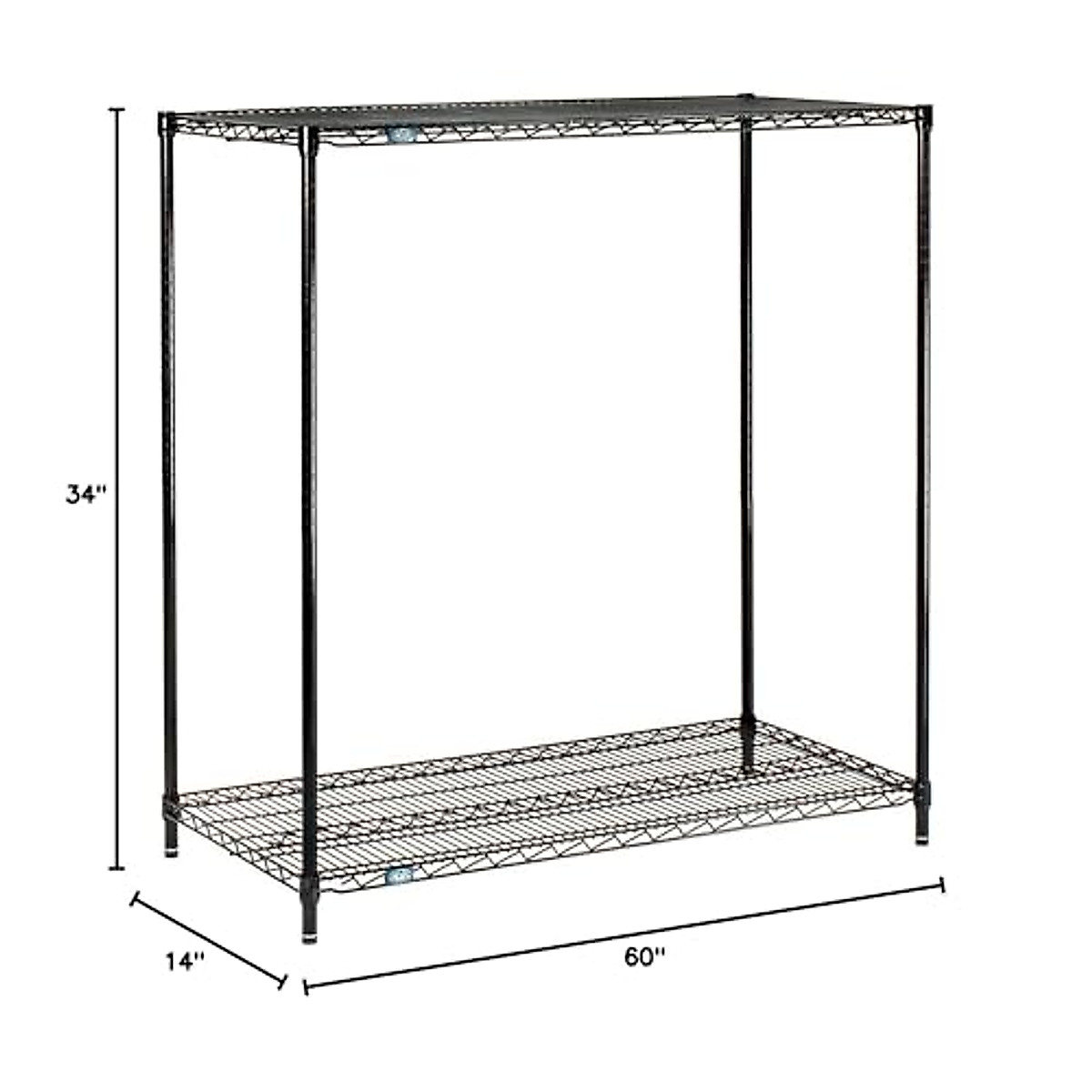Nexel Black Epoxy, 2 Tier, Wire Shelving Starter Unit, 60" W x 14" D x 34" H