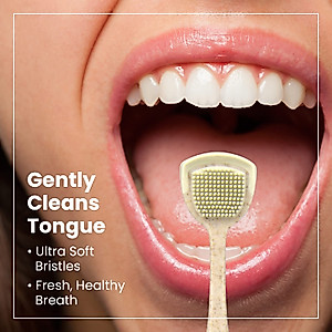 Lindo Eco-Friendly Tongue Cleaners, Tongue Scrapers, Oral Care Cleaners, Reduce Bad Breath, Soft Silicone Bristles, Natural, Vegan, 2 Pack