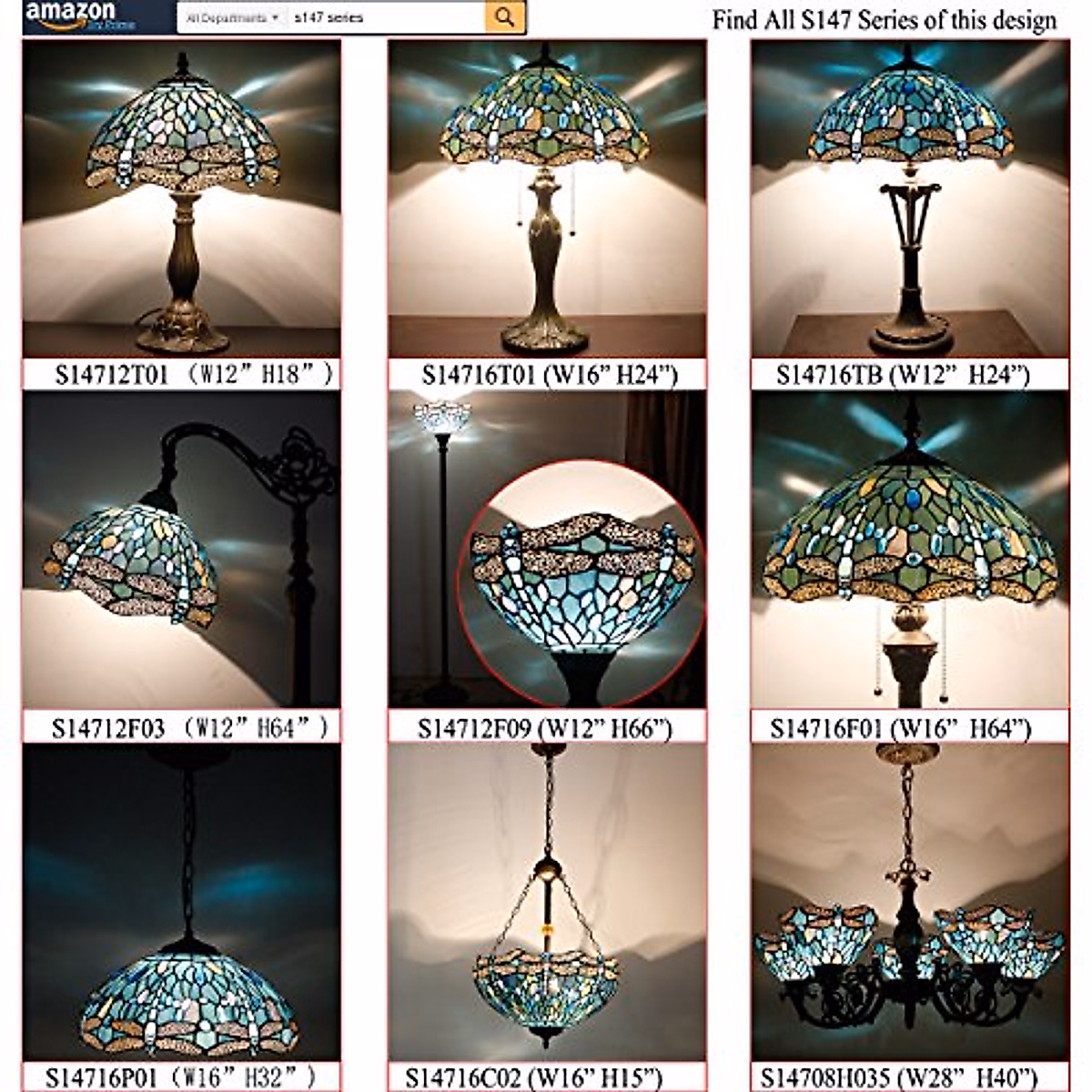 WERFACTORY Tiffany Floor Lamp Sea Blue Stained Glass Dragonfly Arched Lamp 12X18X64 Inches Gooseneck Adjustable Corner Standing Reading Light Decor Bedroom Living Room S147 Series