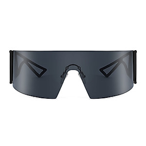 FEISEDY Oversized Flat Top Futuristic Wrap Sunglasses One Piece Goggles for Women Men Fashion Shades B4054