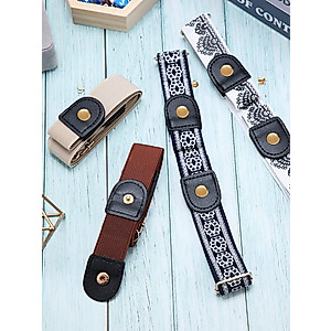 Syhood 4 Pieces Elastic Belt for Women No Buckle Buckless Belt Stretch Belt Invisible Elastic Belt Unisex for Jeans Pants(Color 3)