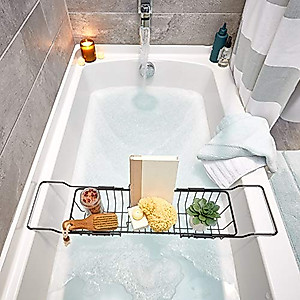 iDesign Everett Metal Adjustable Over the Tub Caddy Basket for Master, Guest, Kid's Bathroom, 22.55" x 6.7" x 4.41", Matte Black