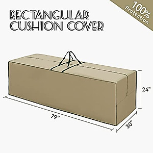 SORARA Rectangular Cushion Cover Storage Bag Outdoor Protective Zippered Patio Furniture Cover, Water Resistant, Oversized, 79''L x 30''W x 24''H, Brown