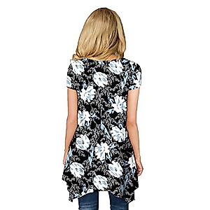 POPYOUNG Womens Summer Short Sleeve Plus Size Tunic Tops Casual Swing Blouse Shirt 4XL, White Lily