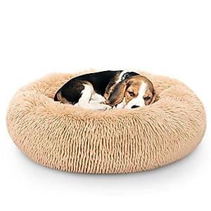 Nobleza Dog Beds for Small Dogs, Washable Soft Round Fluffy Donut Self Warming Cat Bed, Anti-Anxiety Cuddler Dog Calming Bed for Indoor Snoozer & Snuggle, 23" x 23" x 7", Cashmere