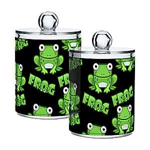 Fustylead 2 Pack Cartoon Frog Qtip Holder Dispensers, Plastic Apothecary Jar Bathroom Accessories Set for Cotton Ball, Swab, Round Pads, Floss