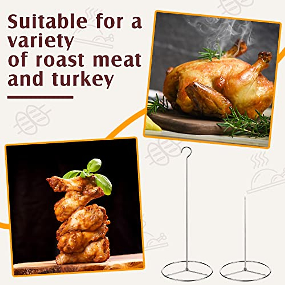 12 Pcs Stainless Steel Vertical Skewer Set Vertical Turkey Hanger Multifunction BBQ Spike Poultry Hanger for Turkey Oven Kebabs Picnic BBQ Dish Easter (4 x 15'' Skewer, 4 x 9'' Spike, 4 x 6.25'' Base)