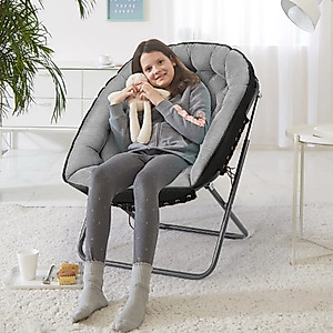 iw I WISH Saucer Chair for Adults,Folding Saucer Chair,Oversized Saucer Chair,Comfy Foldable Chair for Bedroom,Moon Chair，300 lbs (Grey)