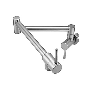 QWORK Stainless Steel Wall Mount Pot Filler Faucet - 1/2"-14 NPT Thread, Commercial Kitchen Sink Faucet with Foldable Stretchable Double Handles and Single Hole Configuration