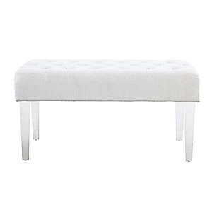Linon Ella Glitz Acrylic Leg Bench, 35"Wx17"Dx18"H, White