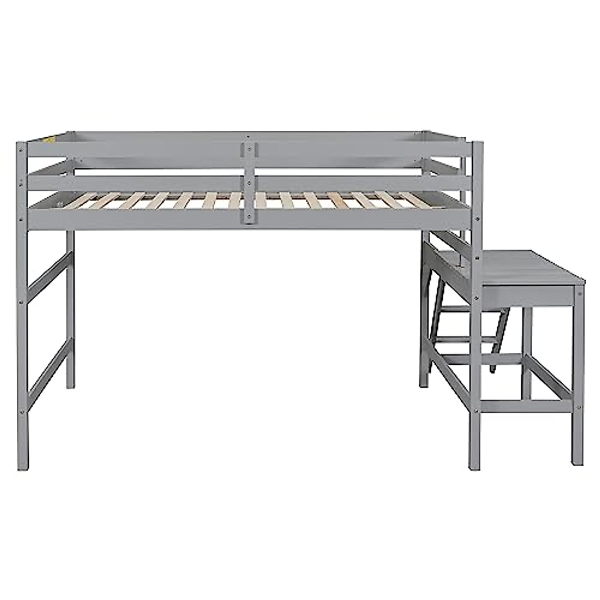 WOXYX Wood Full Size Loft Bed with Platform and Ladder for Kids,Space Saving Low Loft-Bed for Girls Boys,Gray