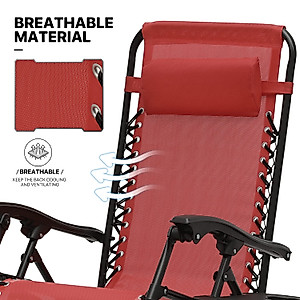 MoNiBloom 3PCS Leisure Chairs Table Set Outdoor Furniture Zero Gravity Chairs Recliner Adjustable Folding Lounger for Pool Patio Camping Yard Beach Vacation, 330lbs Capacity, Maroon