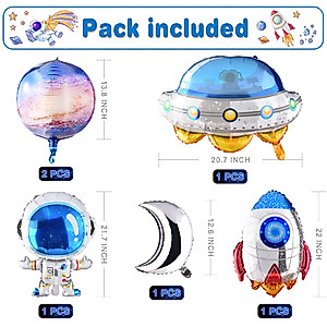 Beyton 11 PCS Space theme Birthday Party Decoration Astronaut Foil Balloons For 5th Outer Space Birthday Party Supplies (Blue-5th)