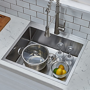 SHACO 25x22 Inch Drop In Kitchen Sink, Top Mount 16 Gauge 304 Stainless Steel 25 Inch Drop In RV Laundry Utility Sink, Brushed Nickel Single Bowl Sink Topmount Overmount Sink with Drain