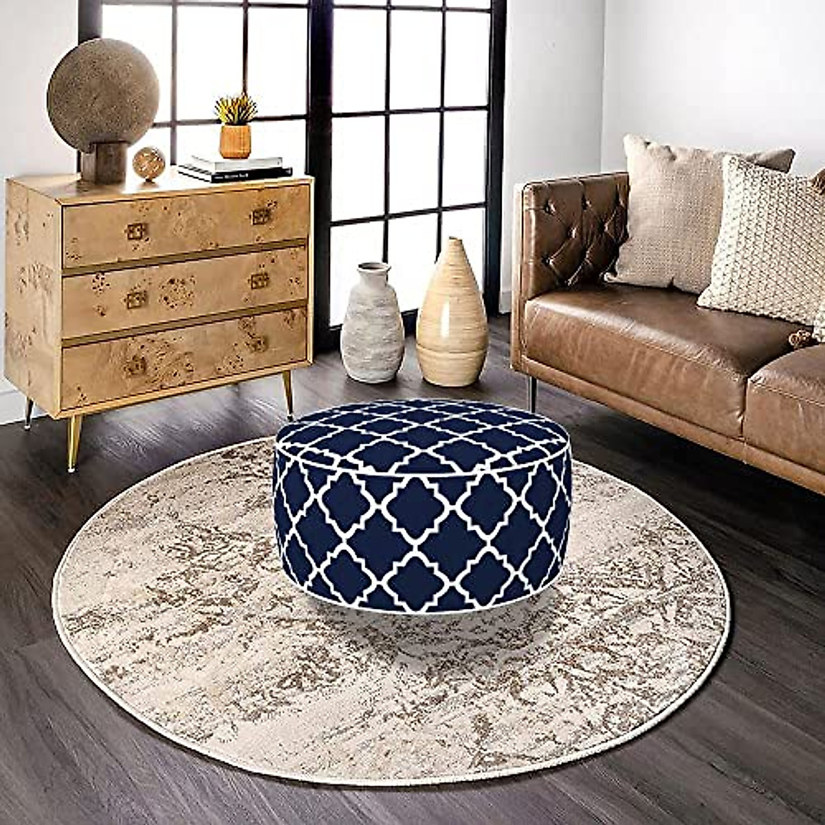 Gaier Inflatable Footstool Round Ottoman 21x9 Inch Used for Indoor or Outdoor Kids/Adults Home Yoga Patio Deck Front Porch Backyard Garden Travel Portable Camping Bearing 285 lb (Blue)