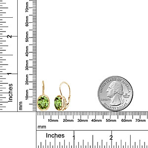 Gem Stone King 18K Yellow Gold Plated Silver Green Peridot Dangle Earrings For Women (3.60 Cttw, Gemstone Birthstone, Oval 9X7MM)