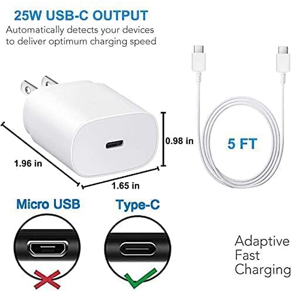 Samsung S23 Super Fast Charger,25 Watt PD USB C Type C Charger for Samsung Galaxy S22/S22 Plus/S22 Ultra 5G/A14/Z Flip 3/S21/S21 Plus/S21 Ultra 5G/S20/S20 Plus/S20 Ultra,with 5-ft USB C to USB C Cable