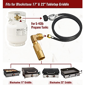 CALPOSE 6 Feet Low Pressure Propane Hose with Regulator, Universal Grill Regulator Hose with 90 Degree Elbow Adaptor for Blackstone 17”/22” Blackstone Tabletop Griddle