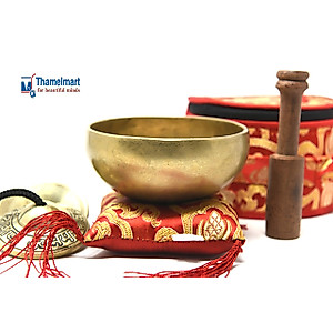 4.5" Tibetan Singing Bowl for Meditation, Sound Healing, Yoga & Sound Therapy. Made of 7 metals. Cushion Suede leather Wooden Mallet, Box & Tingsha nincluded Thamelmart … (4.5 Inch Matte)