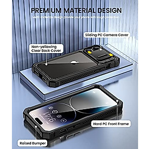 Caka for iPhone 14 Pro Max Case, iPhone 14 Pro Max Case with Slide Camera Cover & Built-in Screen Protector Heavy Duty Shockproof Phone Case Cover for iPhone 14 Pro Max 6.7 inch, Black