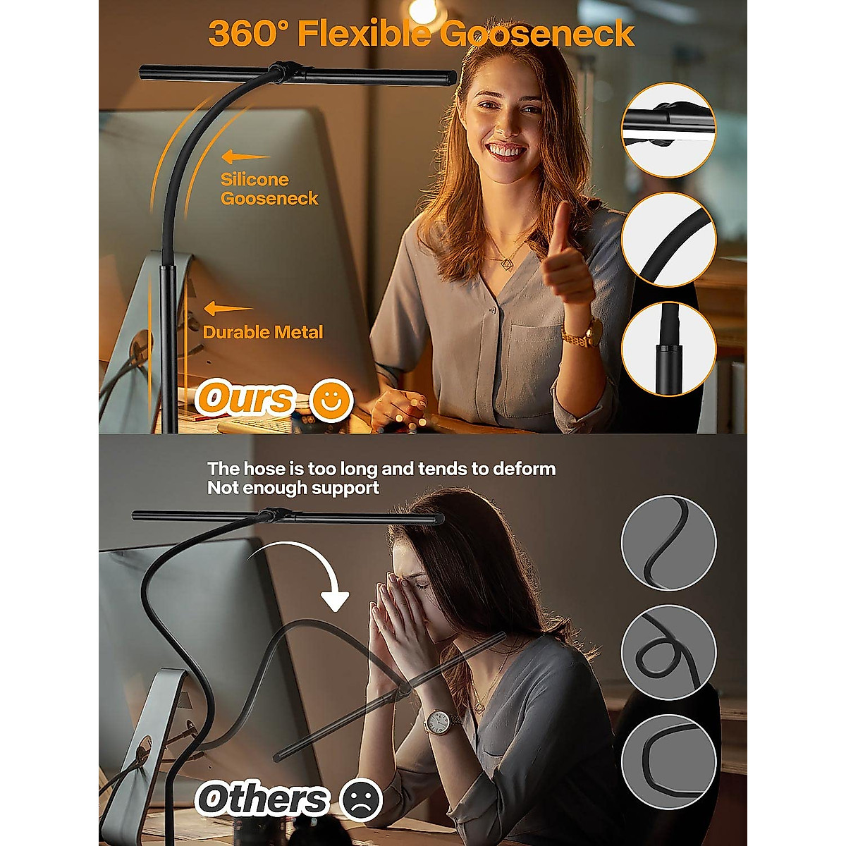 ACNCTOP Desk Lamp for Office Home - Eye-Caring Architect Task Lamp 25 Lighting Modes Adjustable LED Desk Lamp Flexible Gooseneck Clamp Light for Workbench Drafting Reading Study (Black)