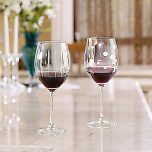 Joeyan Hand Blown Etched Red and White Wine Glasses,Stemmed Glasses with Stripes and Dots Pattern,Clear Carved Long Stem Glassware Set for Wine Tasting Birthday Anniversary Wedding,19 oz,Set of 4