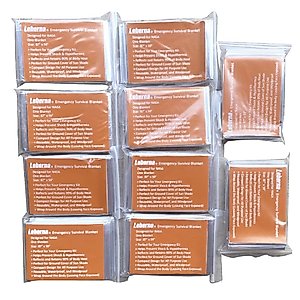 Leberna Emergency Blanket Survival Gear | Foil Mylar Thermal Blankets 63" x 87" inches (Pack of 10) | Big Double Sided Escape Tact Bivvy, | for NASA, Outdoors, Hiking, Space, Marathons First Aid Kit