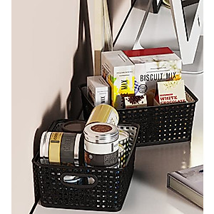 WYT Woven Storage Organizer Basket, 6-Pack Black Plastic Weave Baskets, 10.1 x 7.55 x 4.1